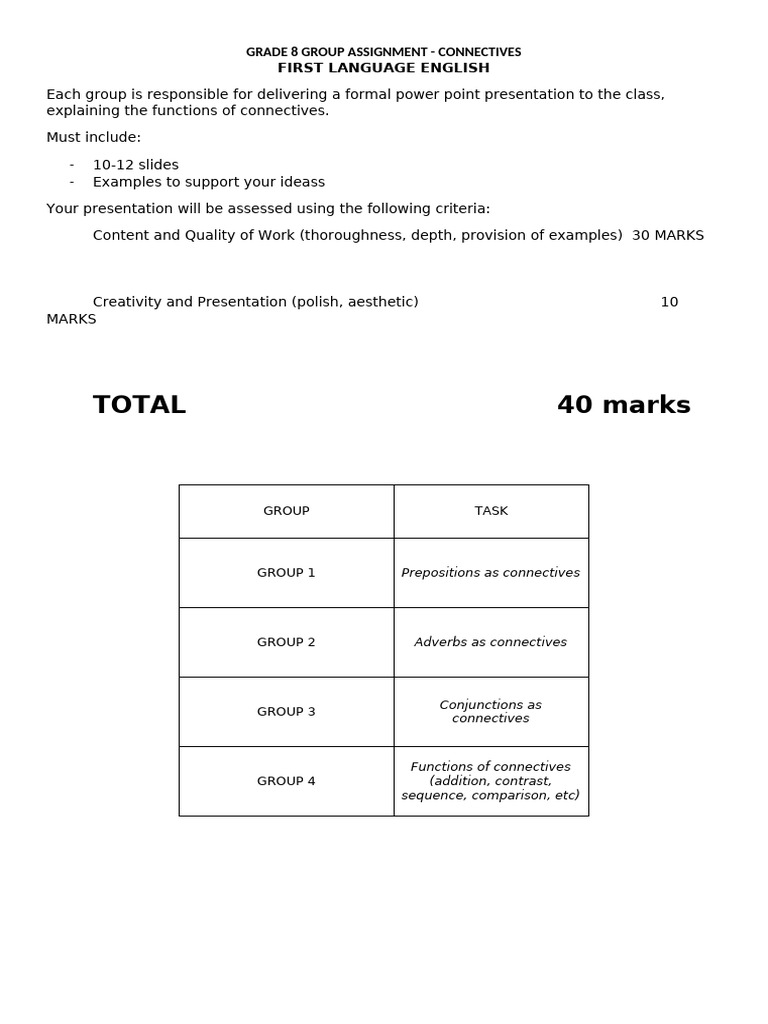 Grade 8 Group Assignment | PDF