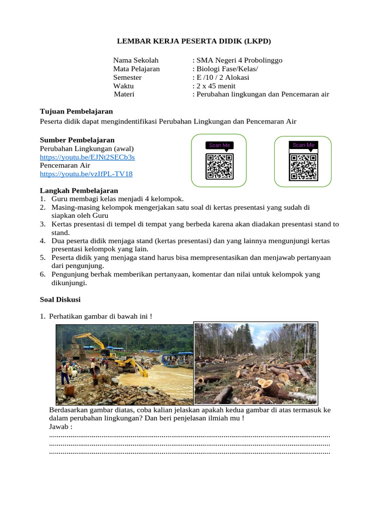 LKPD 1 - Perubahan Lingkungan Dan Pencemaran Air | PDF