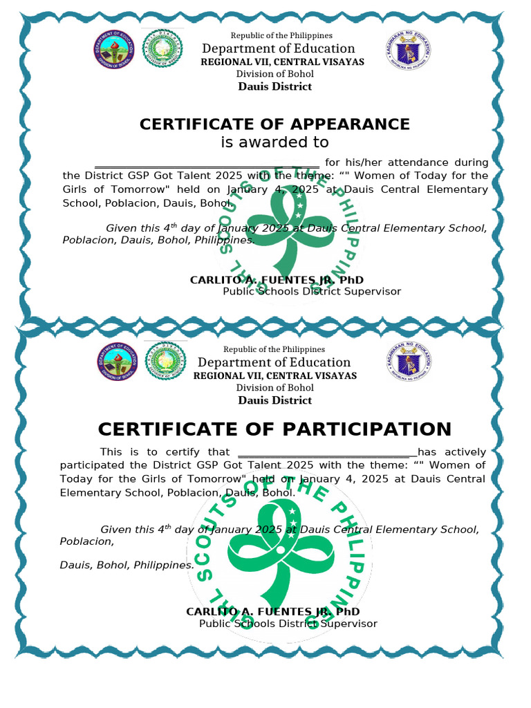 Certificate of Participation - GSP Got Talent 2025 | PDF