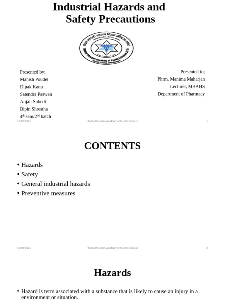 Industrial Hazards and Safety Precautions - 3 | PDF | Water ...