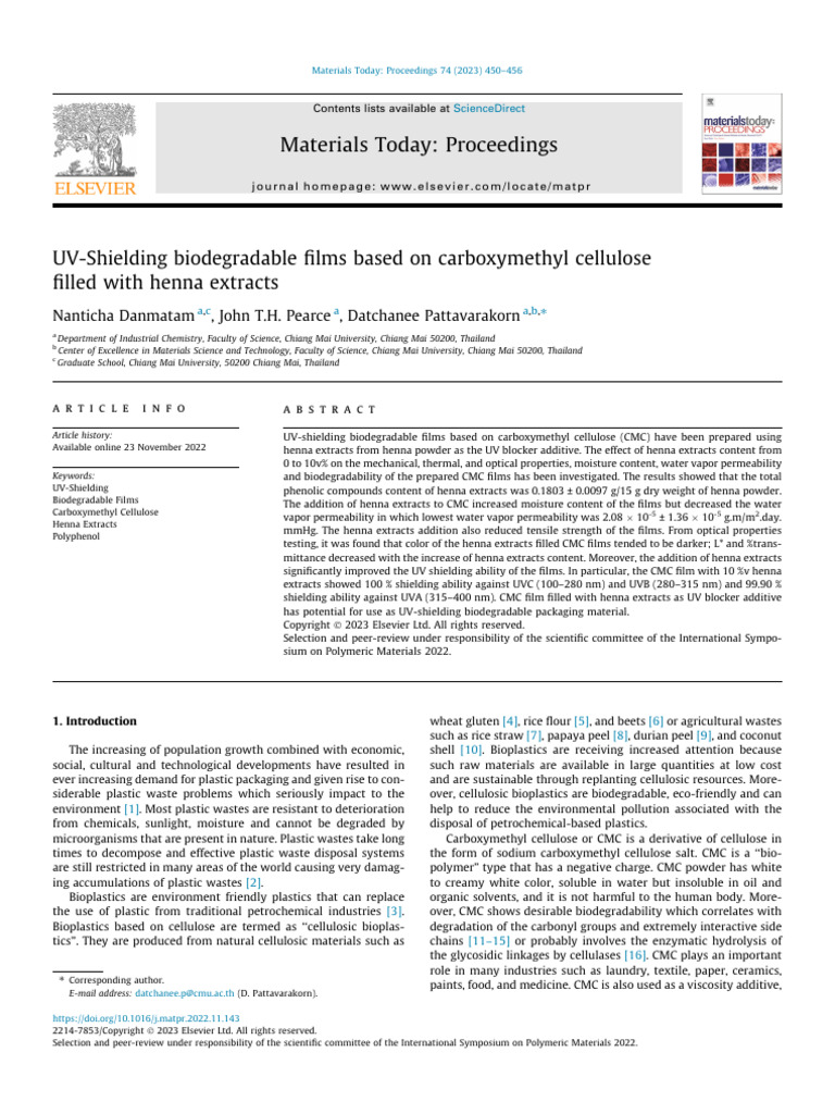UV-Shielding Biodegradable Films Based On Carboxymethyl Cellulose Filled With Henna Extracts ...