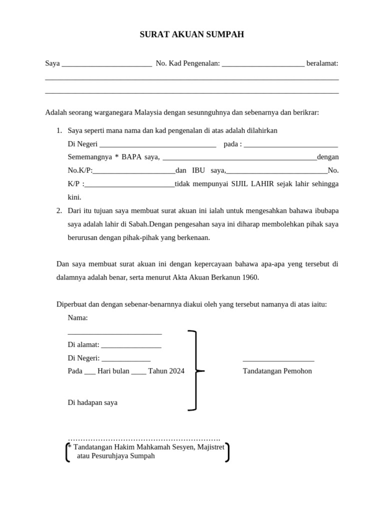 Surat Akuan Sumpah | PDF