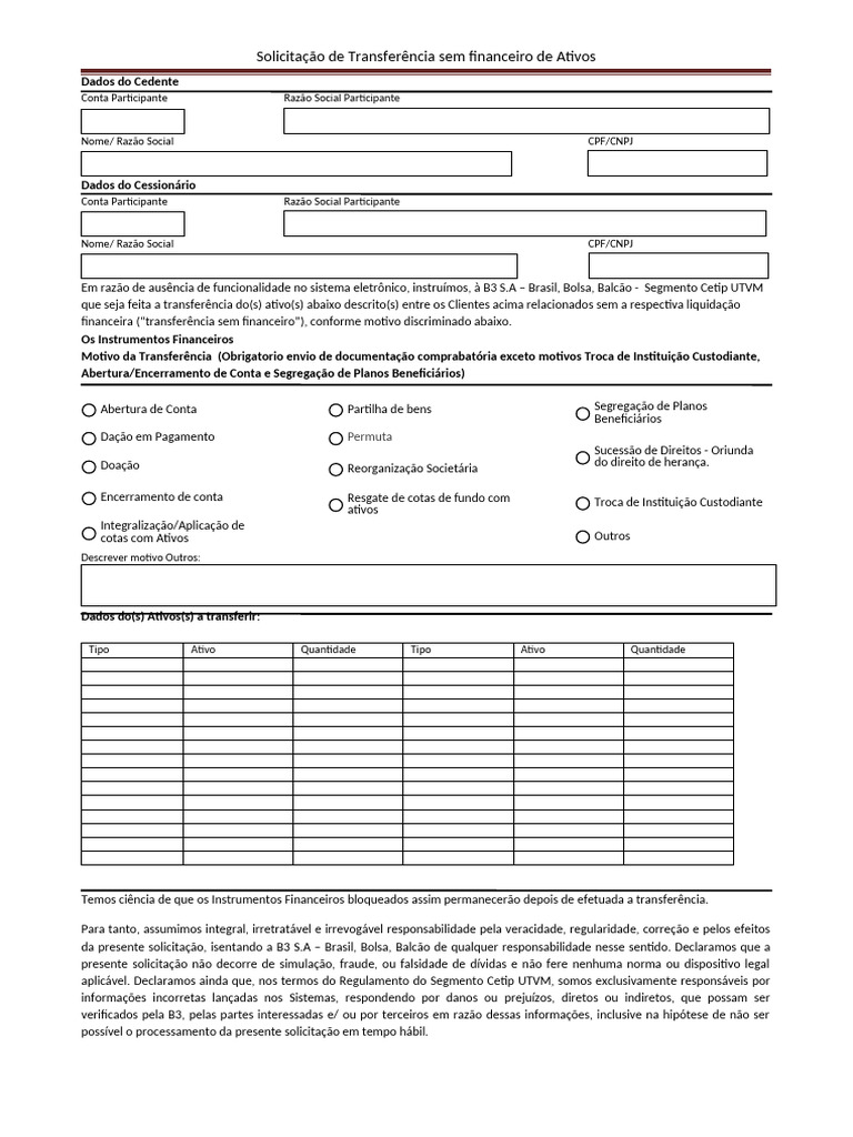 Modelo de Minuta para Transferencia Sem Financeiro - Formulário | PDF