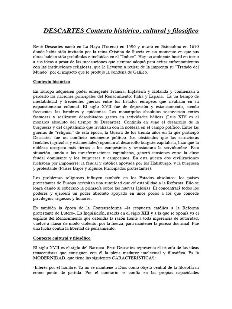 Contexto histórico y filosófico de Descartes | PDF | René Descartes ...