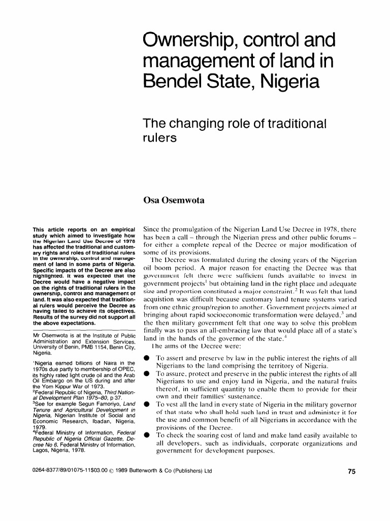 Ownership Control and Management of Land | PDF | Nigeria