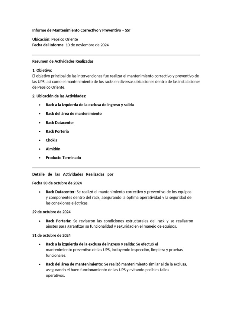 Informe de Mantenimiento Correctivo y Preventivo UPS Pepsico | PDF