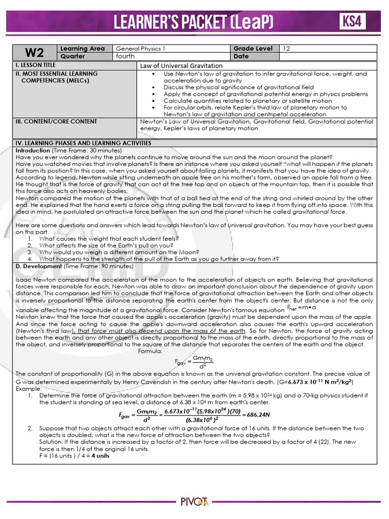 Q4 STEM General Physics 1 Week 2 | PDF | Force | Gravity