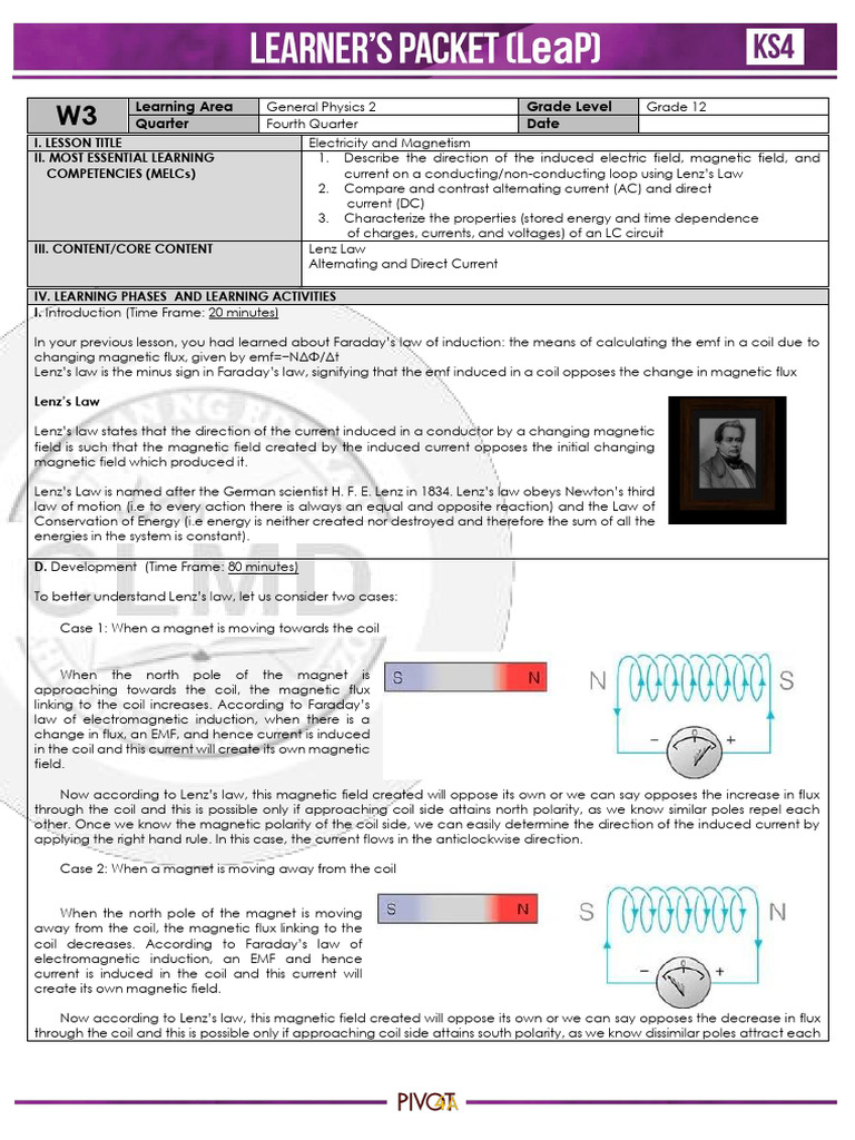 Q4 STEM General Physics 2 Week 3 | PDF | Electromagnetic Induction ...