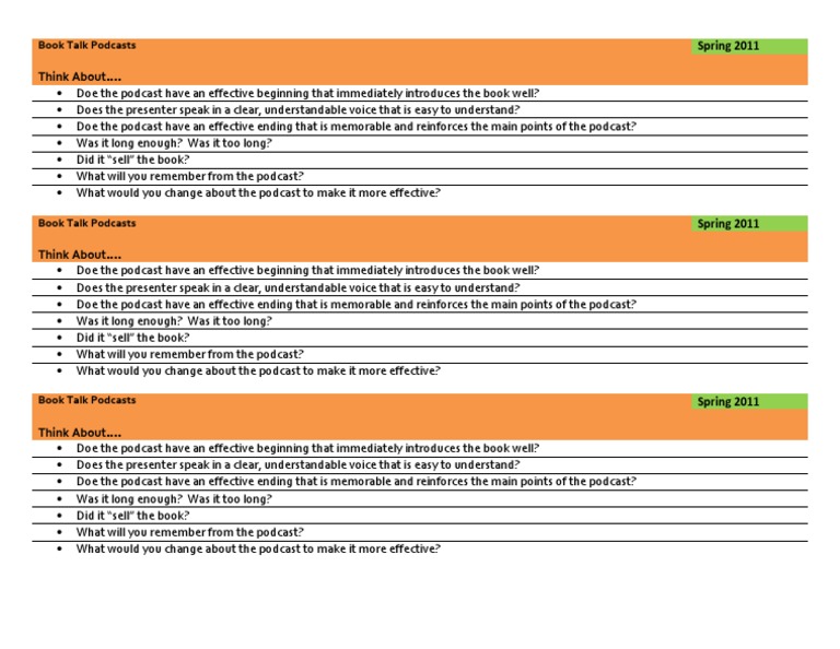 Podcast Reflection Sheets | PDF