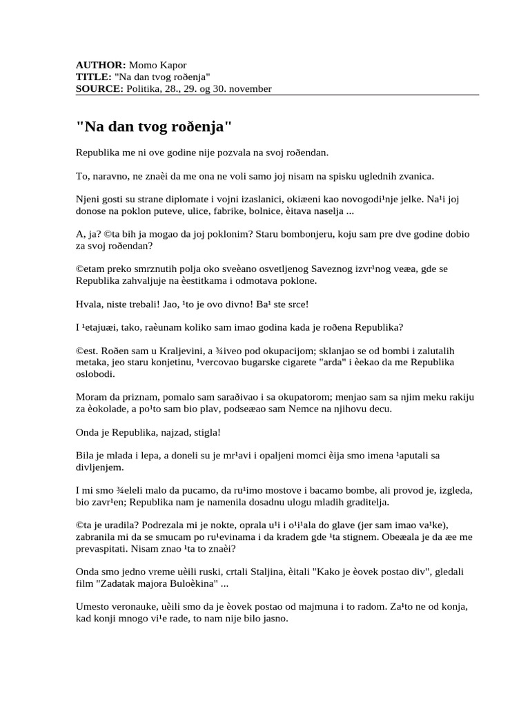 Momo Kapor - Na Dan Tvog Rodjenja | PDF