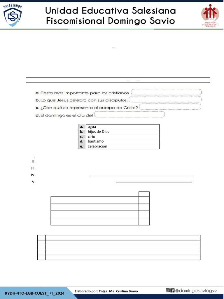 Cuest 3T Rydh 4to Egb 2024 | PDF | eucaristía | Bautismo