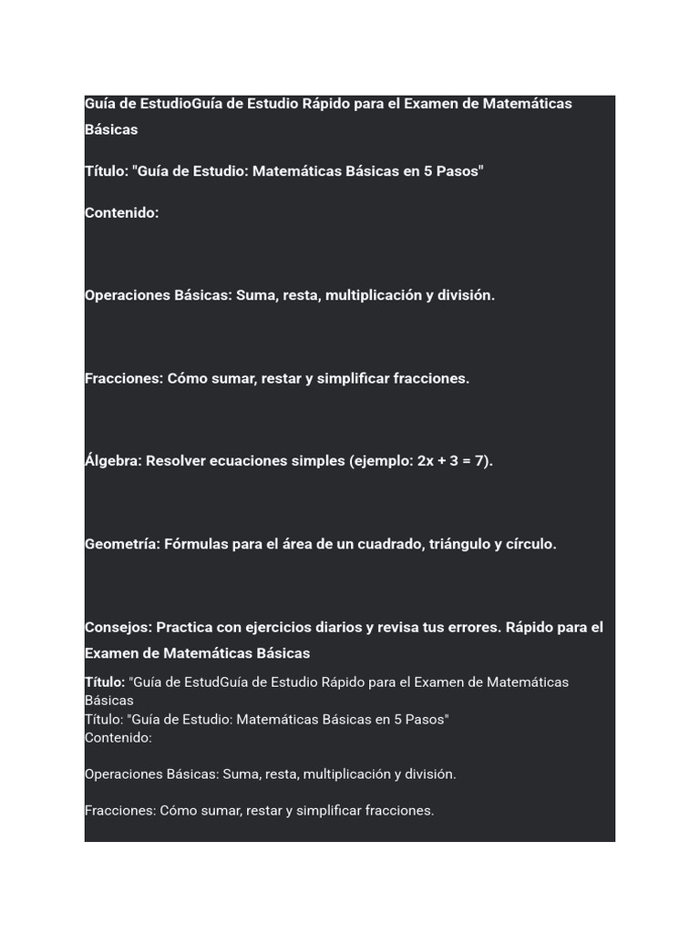 Estudio Rápido para Examen de Matemáticas | PDF