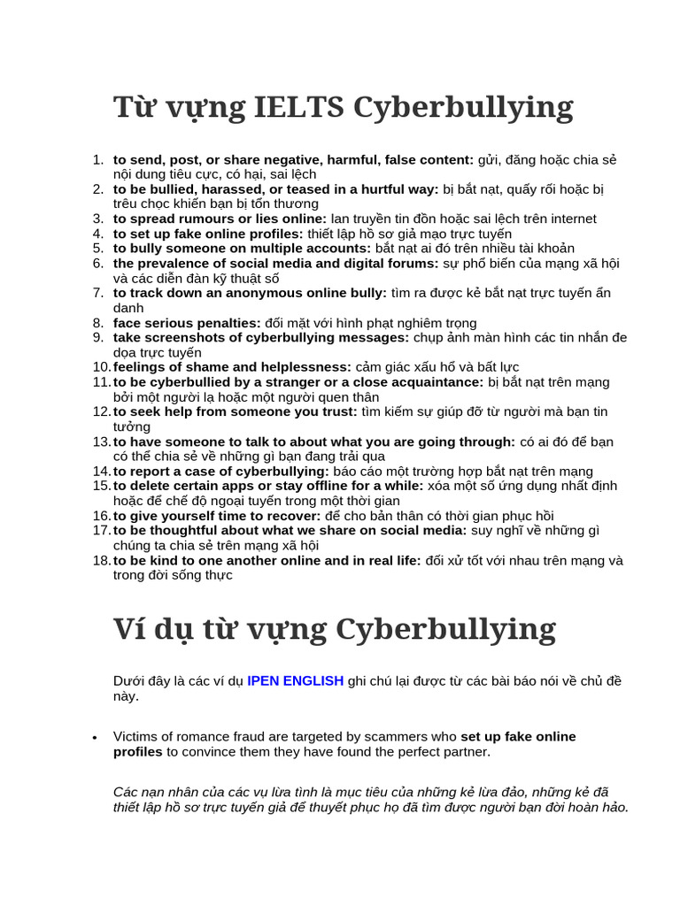 T V NG IELTS Cyberbullying | PDF