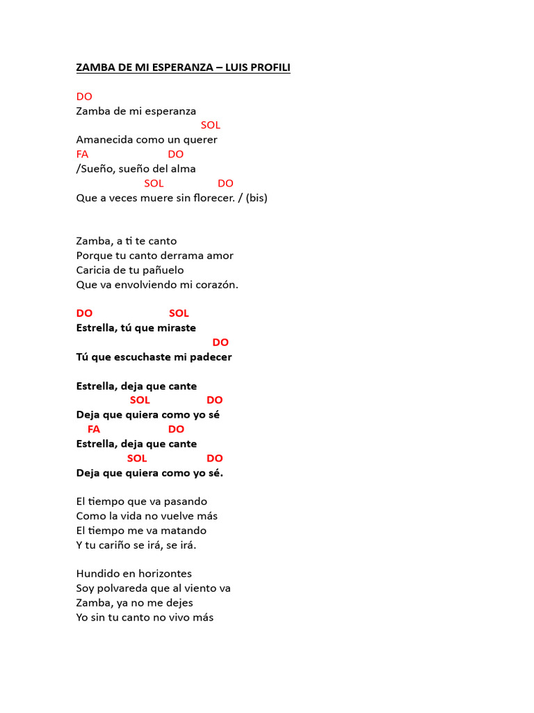 Zamba de mi Esperanza: Letra y Emoción | PDF