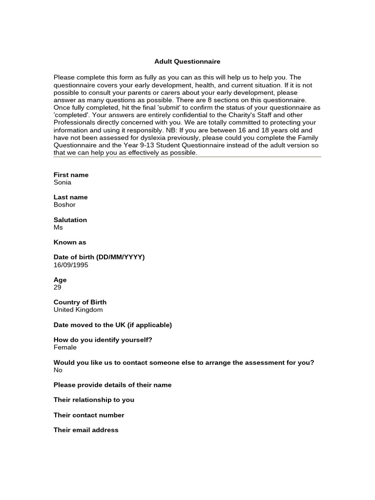 Adult Questionnaire ENQ BD6964BKW 20241221214423 | PDF | Learning ...