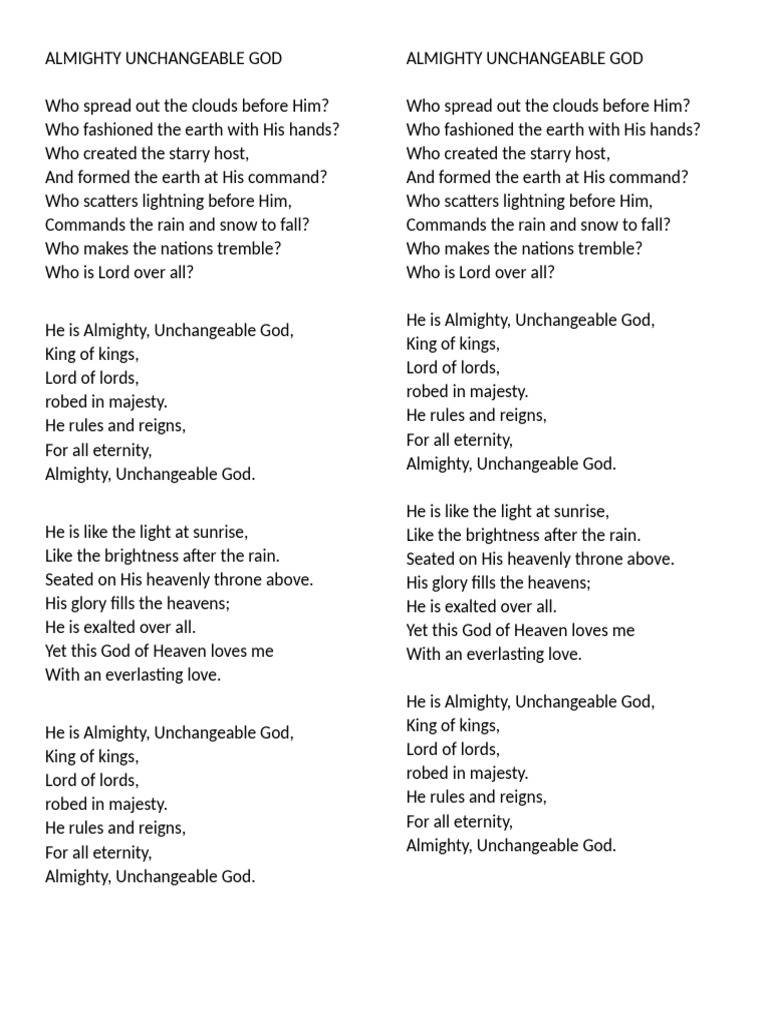 Almighty Unchangeable God: A Tribute | PDF