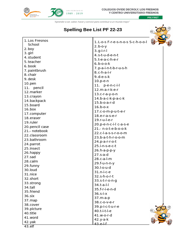 Spelling Bee List PF 22-23 (1) | PDF