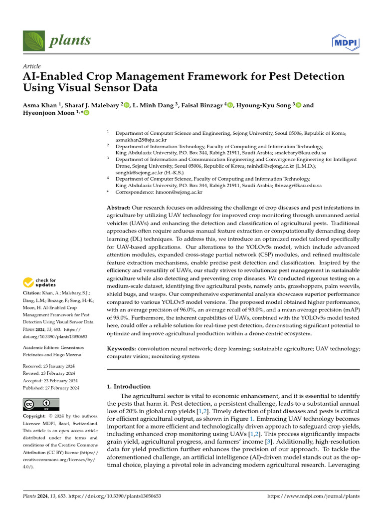 AI-Enabled Crop Management Framework For Pest Detection Using Visual Sensor Data | PDF ...