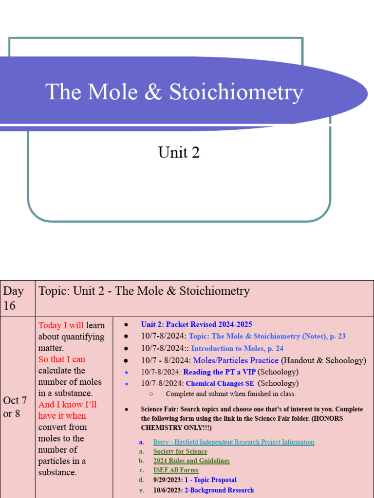 U2 Mole and Stoichiometry (Student) | PDF | Exponentiation | Mole (Unit)