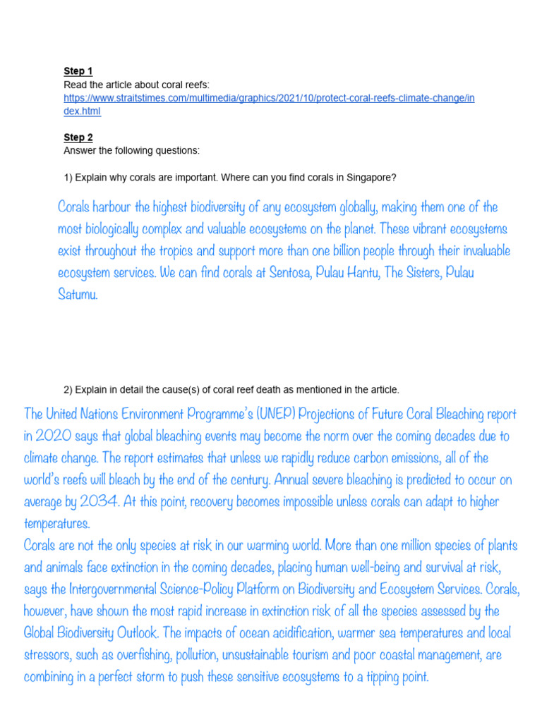 Rajagopalan Jovitha (Hyss) - 2023 Sec 2 G2-G3 Ecosystems Assignment - Coral Reef Death | PDF