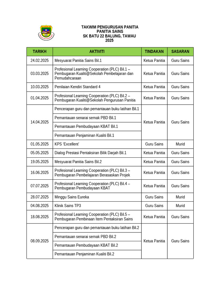 Takwim Sains 2025 | PDF