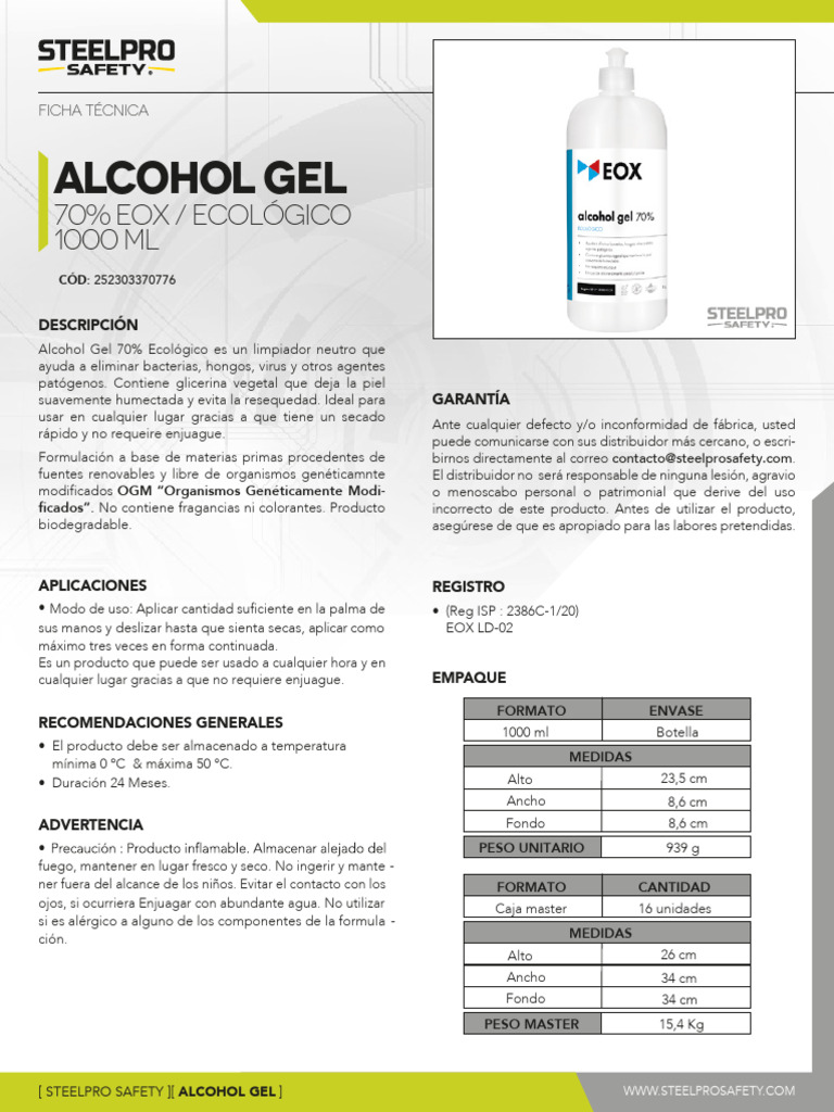 Alcohol Gel 70% Ecológico 1000ml | PDF