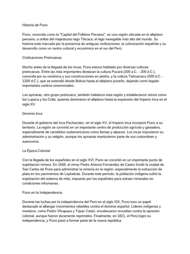 Historia de Puno | PDF | Imperio Inca | Perú