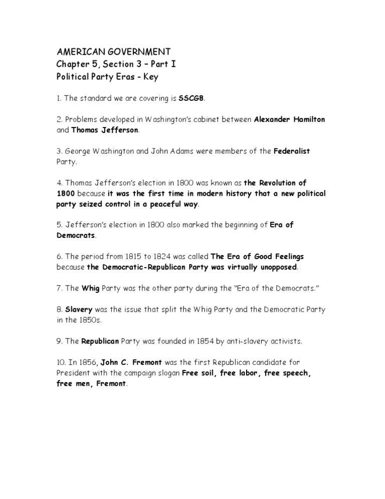American Government Chapter 5, Section 3 - Part I Political Party Eras ...
