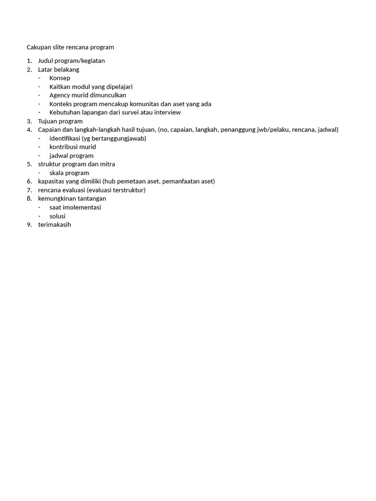 Cakupan Slite Rencana Program | PDF