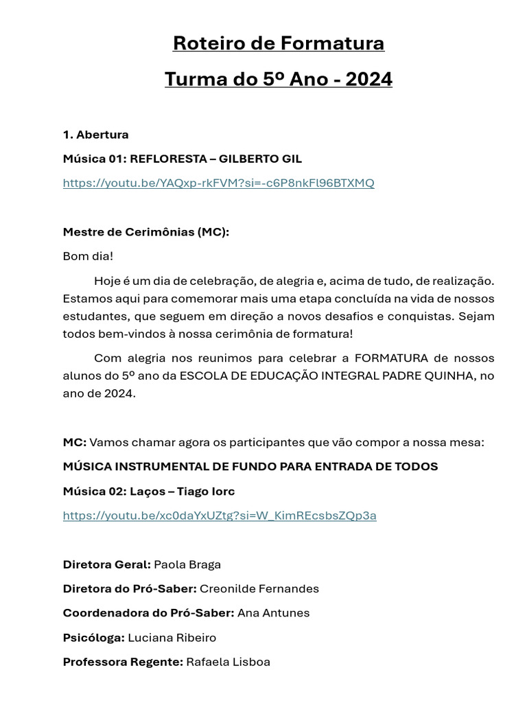 Roteiro de Formatura 2024 | PDF