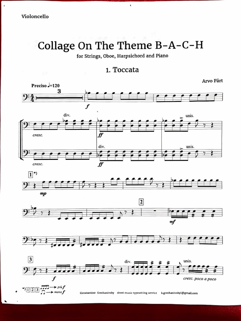 Collage On The Theme B-A-C-H (Cello Part) | PDF | Chordophones | Music ...