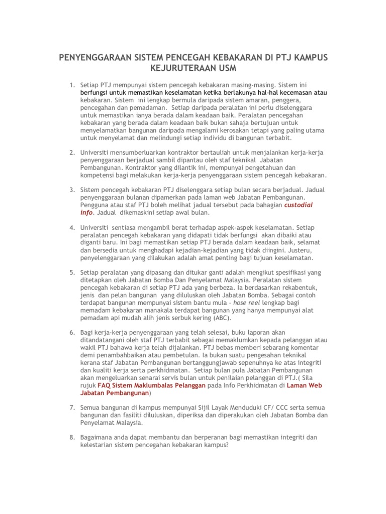 Penyenggaraan Sistem Pencegah Kebakaran Odin | PDF