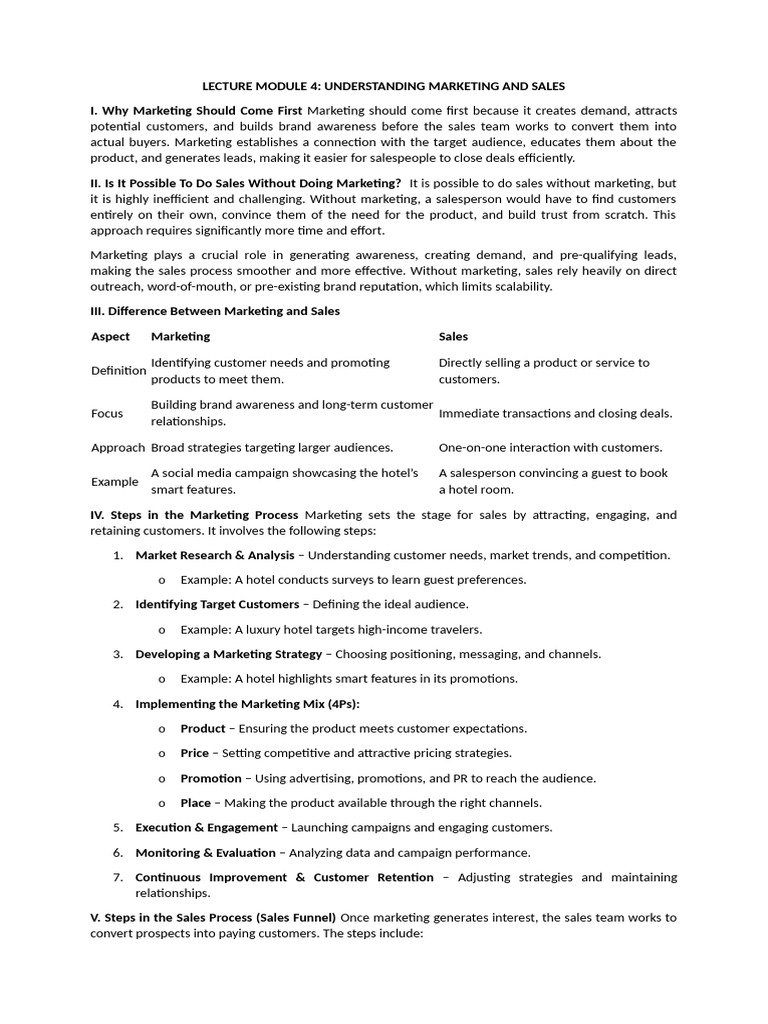 LECTURE MODULE 4 Marketing and Selling | PDF | Sales | Marketing
