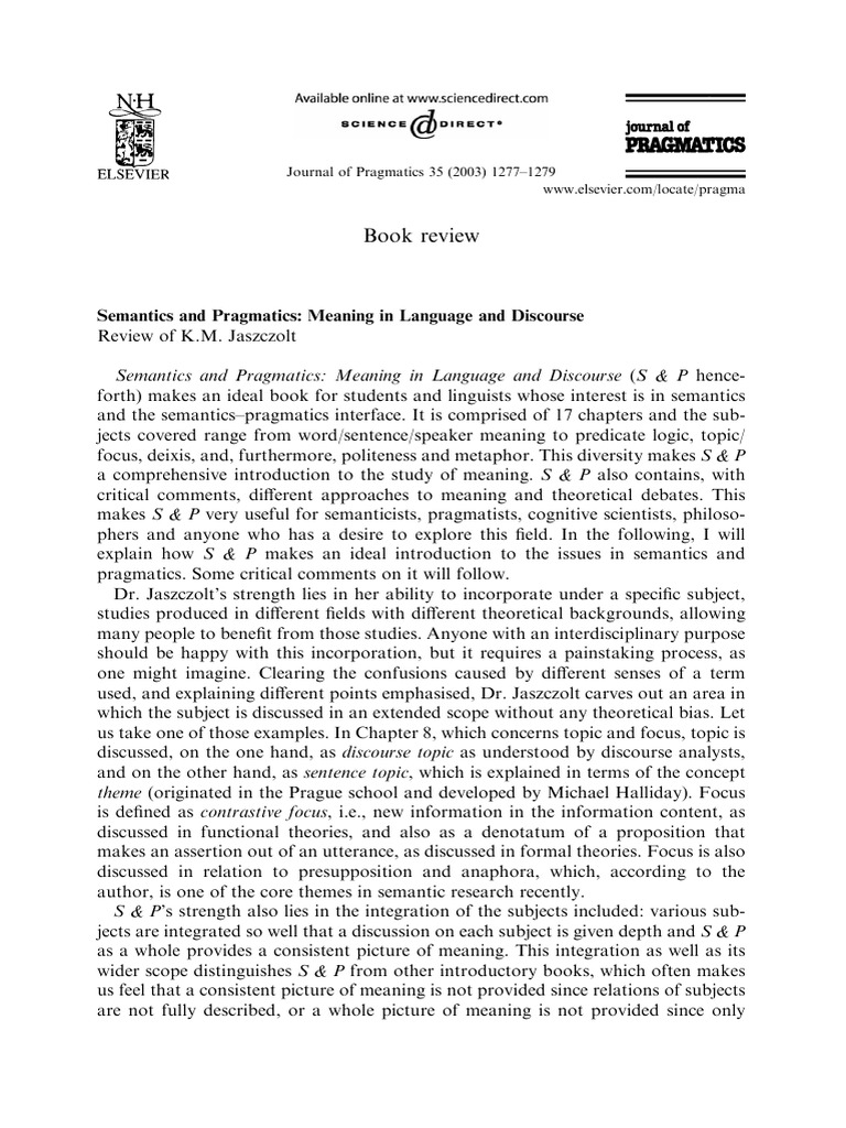 Semantics & Pragmatics Book Review | PDF | Semantics | Concept