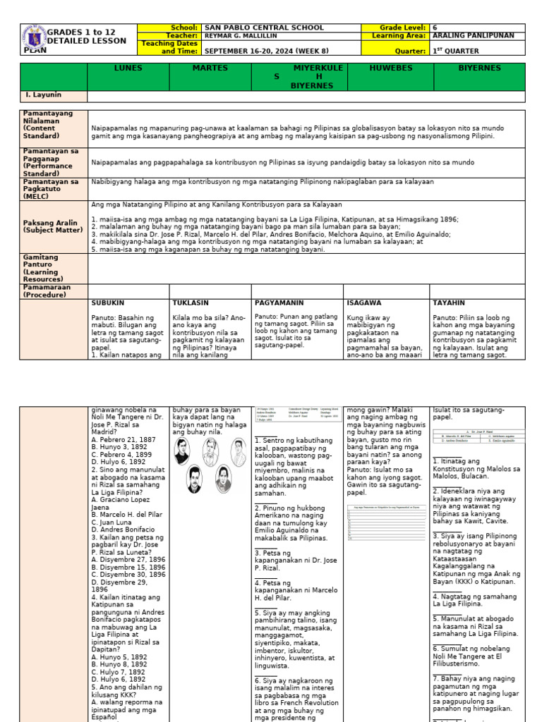 Grade 6 DLL Week 8 | PDF
