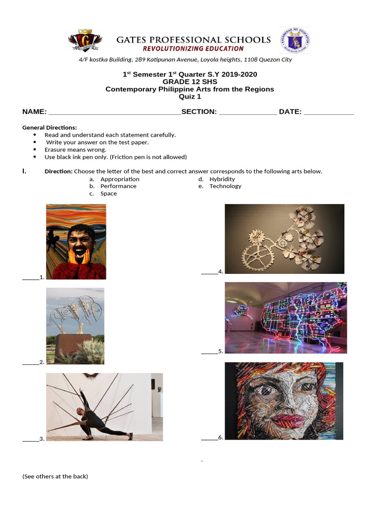 Grade 12 Contemporary Arts Quiz | PDF