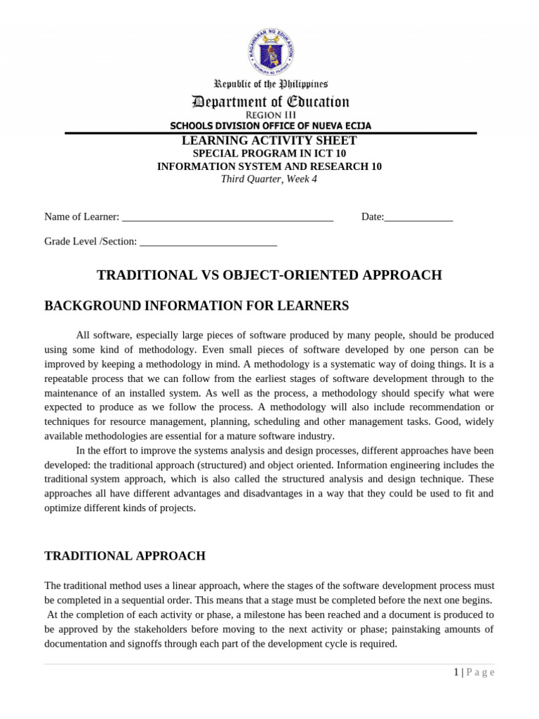 WEEK 4 Traditional Vs Object Oriented Approach | PDF | Use Case | System