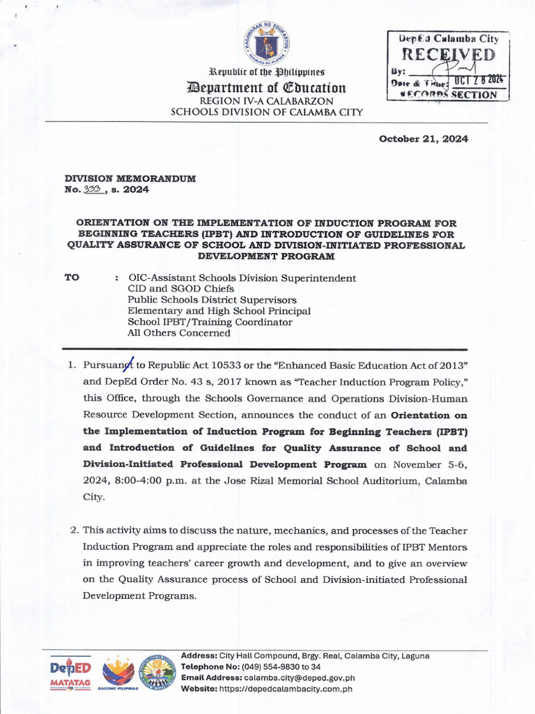 Ipbt Division Memorandum No. 333 S. 2024 | PDF