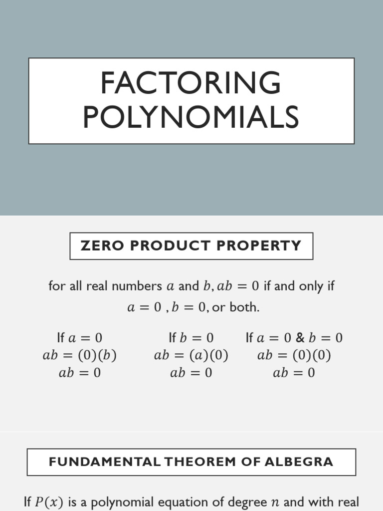 Factoring Polynomials and Roots Guide | PDF | Factorization | Zero Of A ...