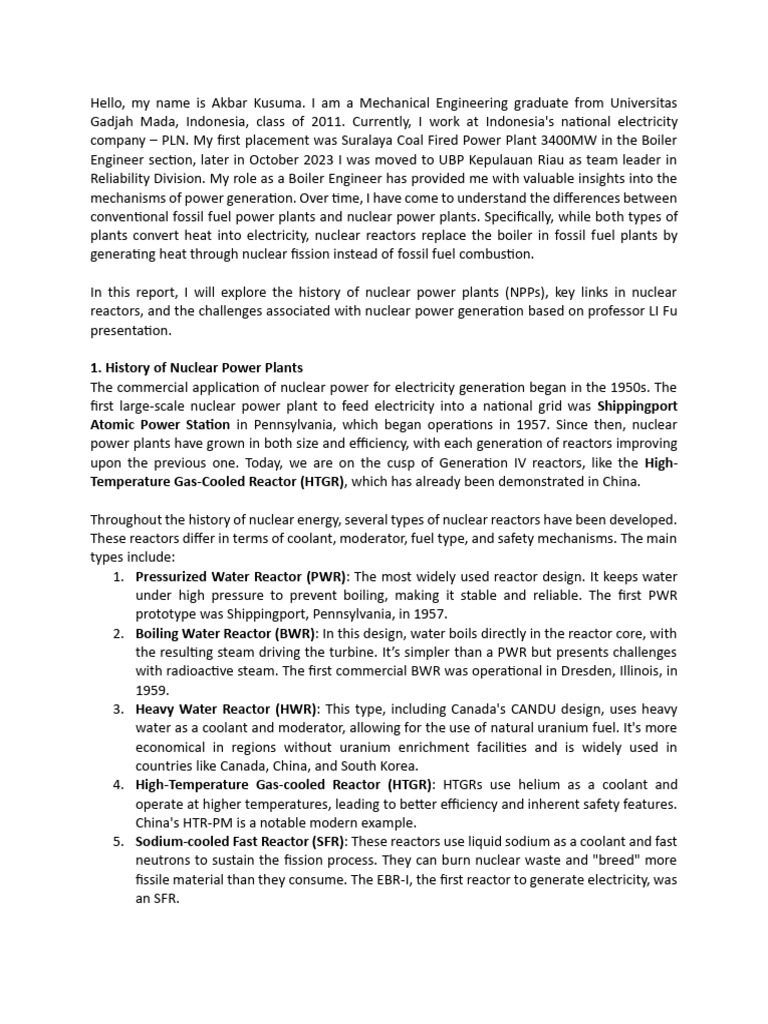 Homework 1 - Akbar Kusuma | PDF | Nuclear Reactor | Nuclear Power