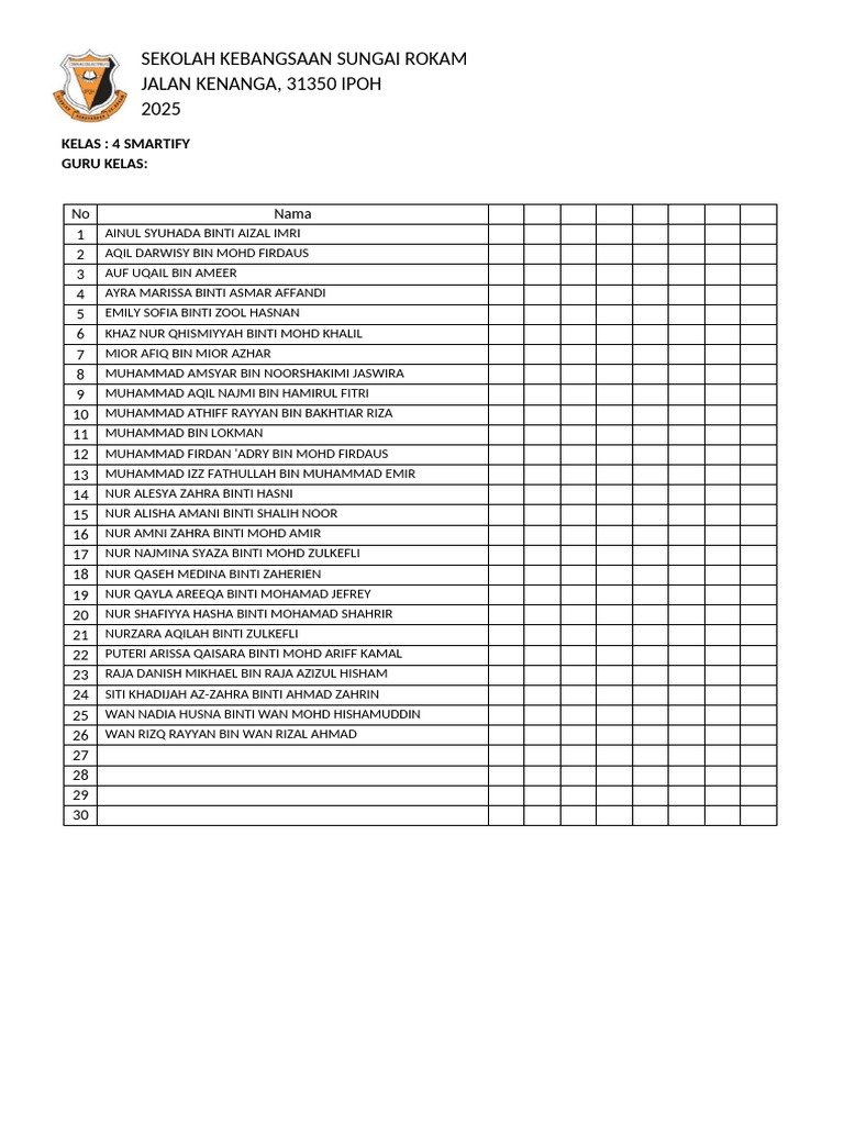 Senarai Murid Tahun 4 SKSR 2025 | PDF | Bani Hasyim