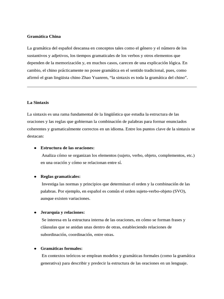 Gramática China | PDF | Oración (Lingüística) | Predicado (Gramática)