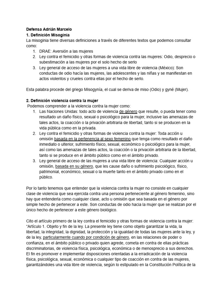 Definiciones de Misoginia y Violencia de Género | PDF | La violencia ...