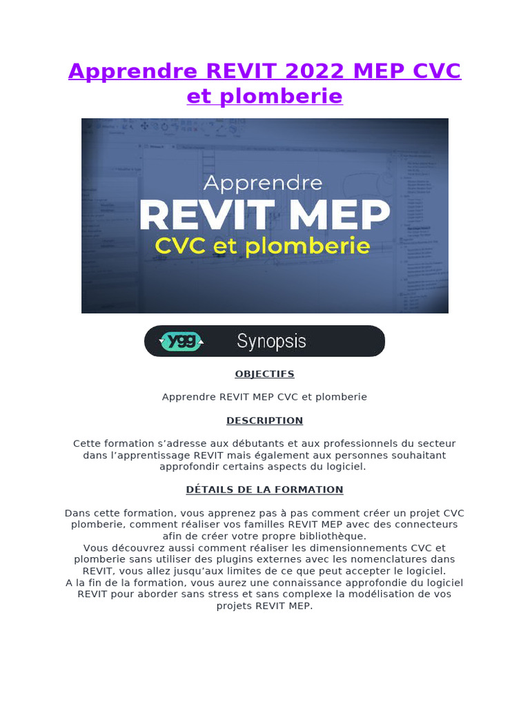 Formation REVIT 2022 MEP CVC et Plomberie | PDF