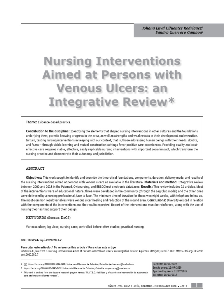 Nursing Interventions Aimed at Persons With Venous Ulcers | PDF | Wound ...