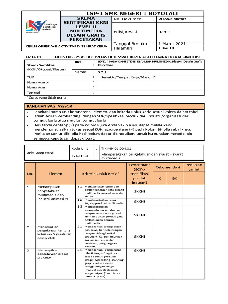 Ceklis Observasi Multimedia Level II | PDF