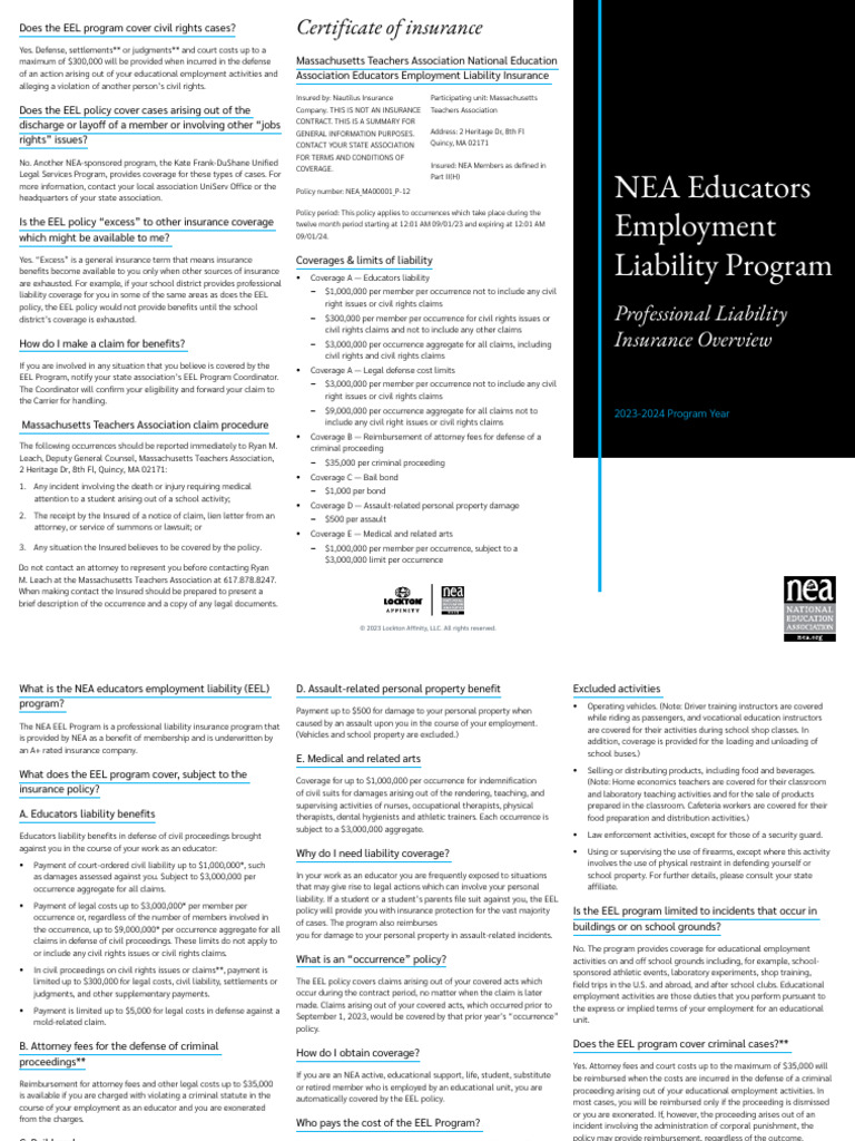 Massachusetts 202324 NEA EEL Program Overview QAEnglish | PDF ...