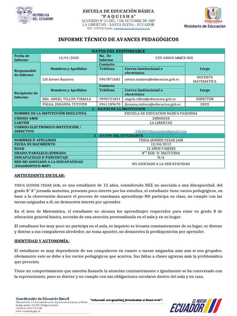 CESAR TIGUA UDAI MATEMATICA | PDF | Educación primaria | Escuelas