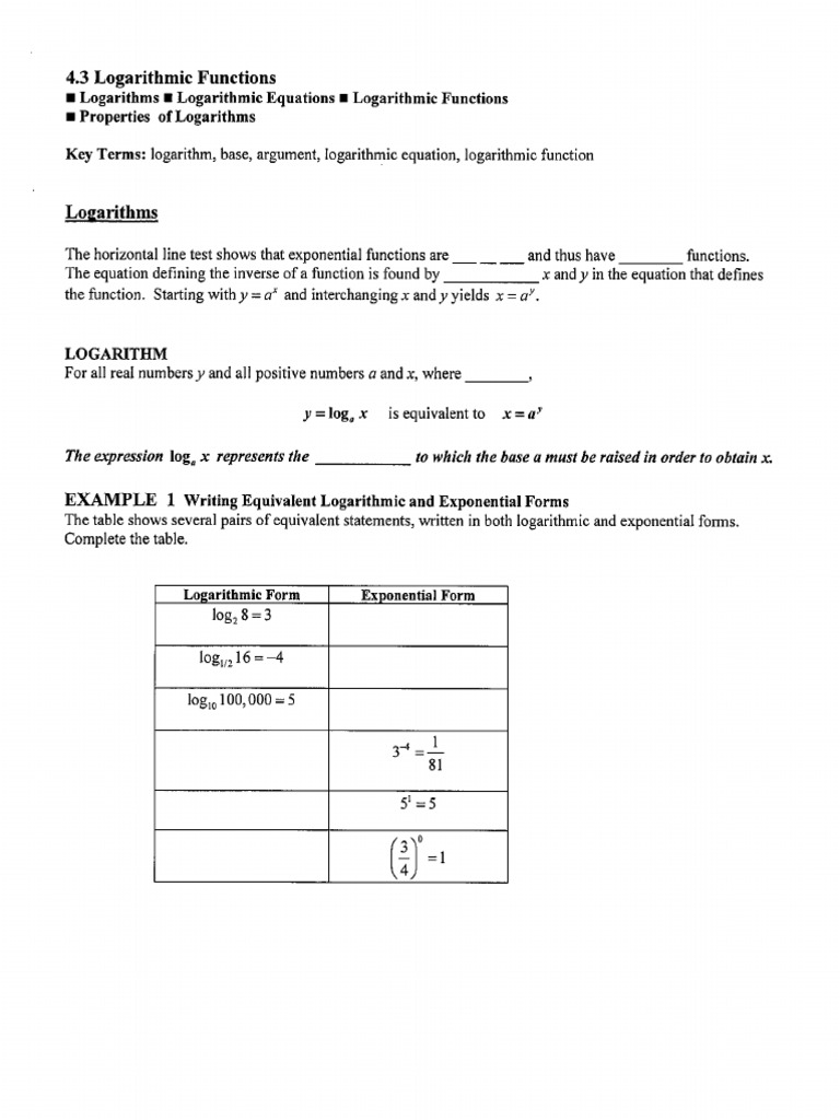 2-11-25 N23.1 PreCal 4.3 Logarithmic Functions | PDF
