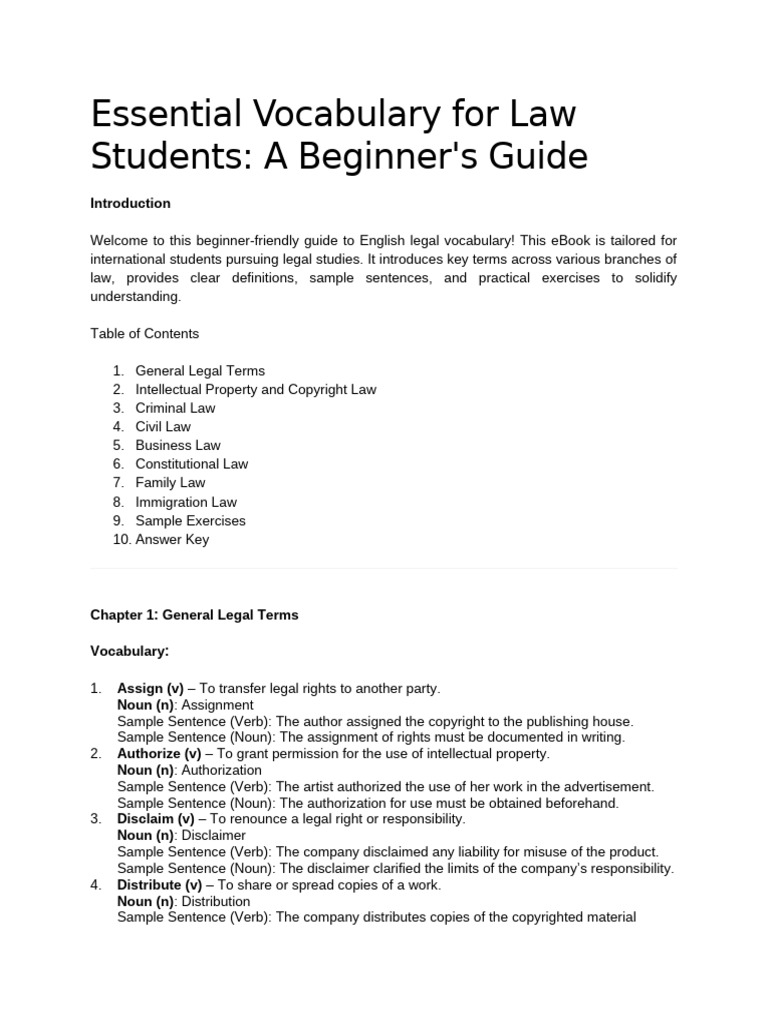 Essential Vocabulary For Law Students - Beginner Level 1 | PDF ...